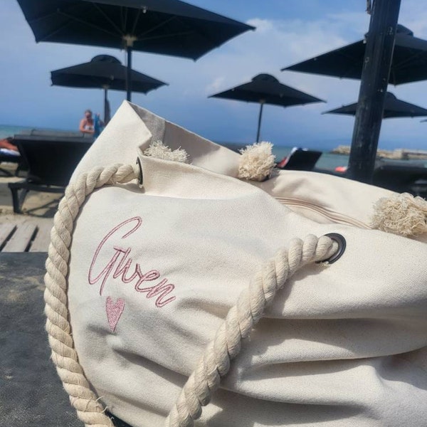 Embroidered Beach Bag, Travel Bag, Personalised Canvas Tote Bag, Gift ...