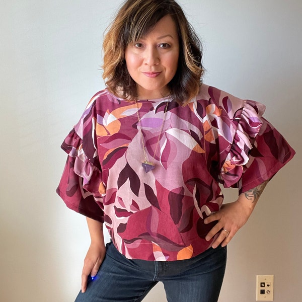 Drop Shoulder Ruffle Sleeve Top Sewing Pattern - Etsy