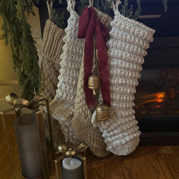 Crocheted Farmhouse Christmas Stocking. - Etsy