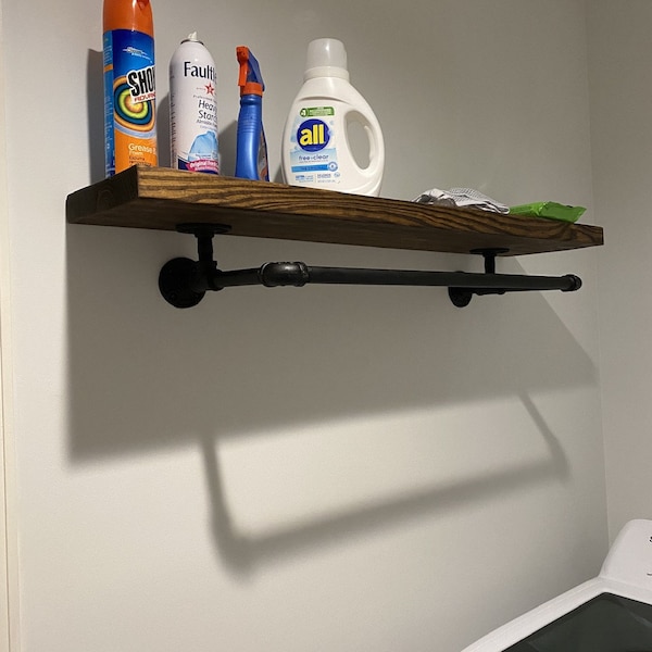 Laundry Room Bar With Attached Wood Shelf, Clothing Rack, Drying Bar ...