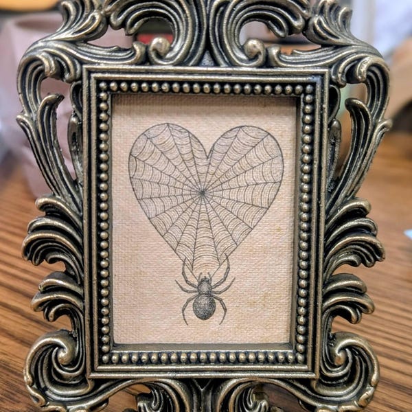 Baroque Spider With Heart Web Mini Portrait in Vintage Style Frame ...