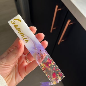 Purple Resin Bookmark With Dried Rose Flowers and Gold Leaf ...