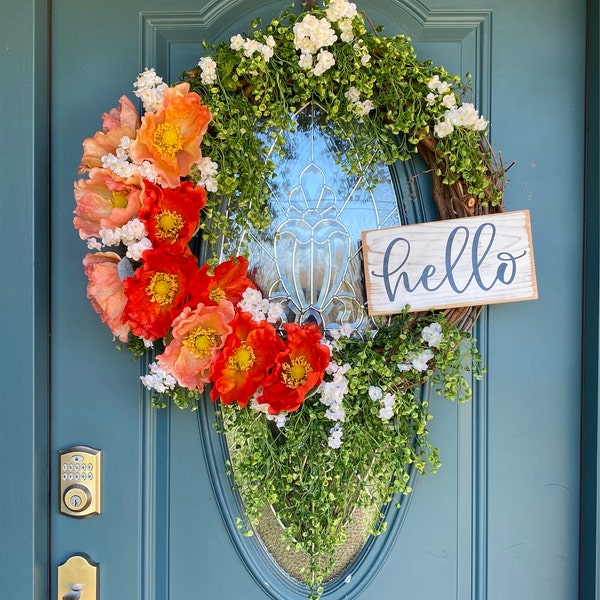 Hello Wreath Sign, Farmhouse Sign, Wooden Wall Sign, Everyday Sign ...