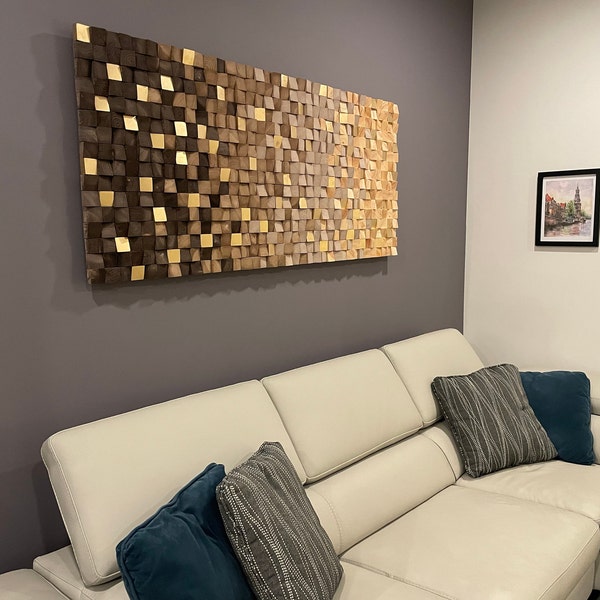 Large Wood Mosaic, Large Wall Art, Wood Wall Decor, Wood Wall Sculpture ...
