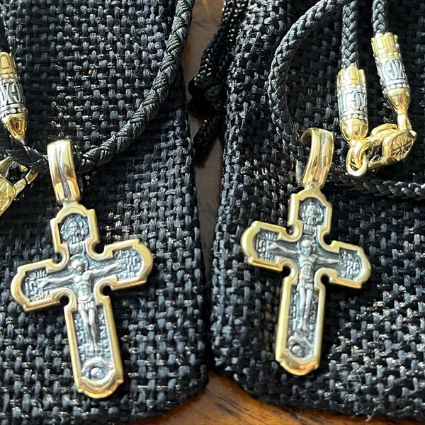 Orthodox 585* Gold Crucifix Cross Pendant Christian 3mm Silk Lace ...
