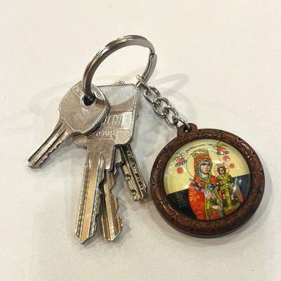Orthodox Keychain With Mother of God gorgoipikoo Made of Curved Wood ...
