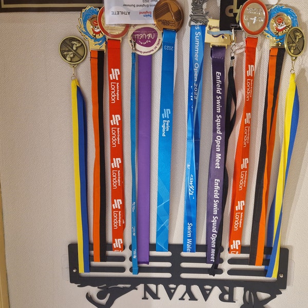 Swimming Medal Holder Custom Swimming Medal Hanger With Name, 12 Rungs ...