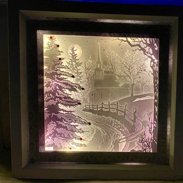 3D Shadowbox Winter, Shadow Box Svg, Night Light Svg, Shadowbox Village ...