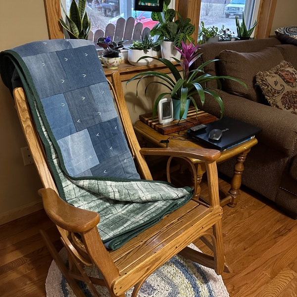 Denim Quilt. Hand Tied Handmade Twin Blanket. Fall Floral Denim Fleece ...