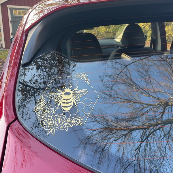 Save the Bees Hexagon Single Floral Vinyl Decal | Bee Decal | Boho ...