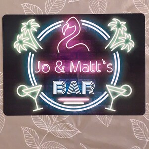 Personalised Bar Sign METAL Plaque Eighties 80s Neon Cocktail Nightclub ...