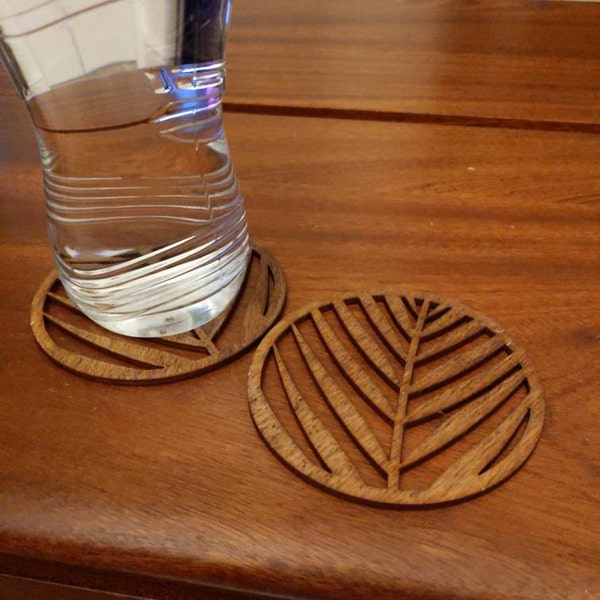 Set of 4 Leaf Pattern Wooden Coasters - Etsy