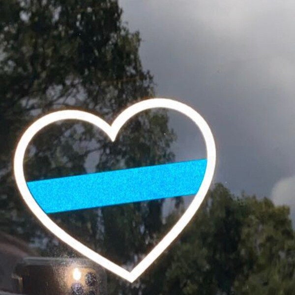 Reflective "blue Line" Heart Decal - Etsy