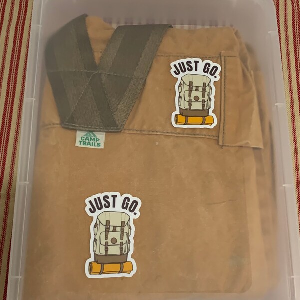 JUST GO Backpack Vinyl Sticker 2x3" Weatherproof, Camping Stickers ...