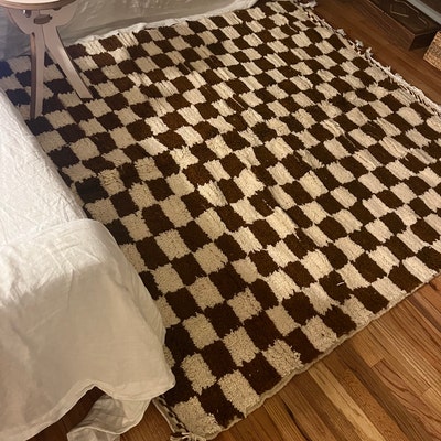 Brown and White Checkered Rug, Moroccan Berber Checkered Rug, Checkered ...