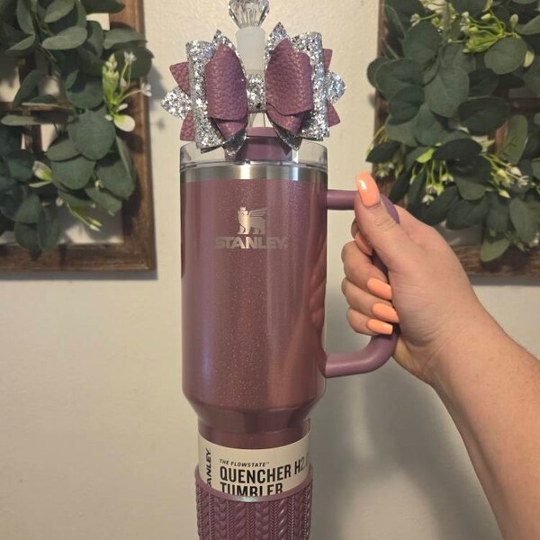 Stanley Tumbler Bow Iridescent Pink Light Pink Glitter Straw Topper ...