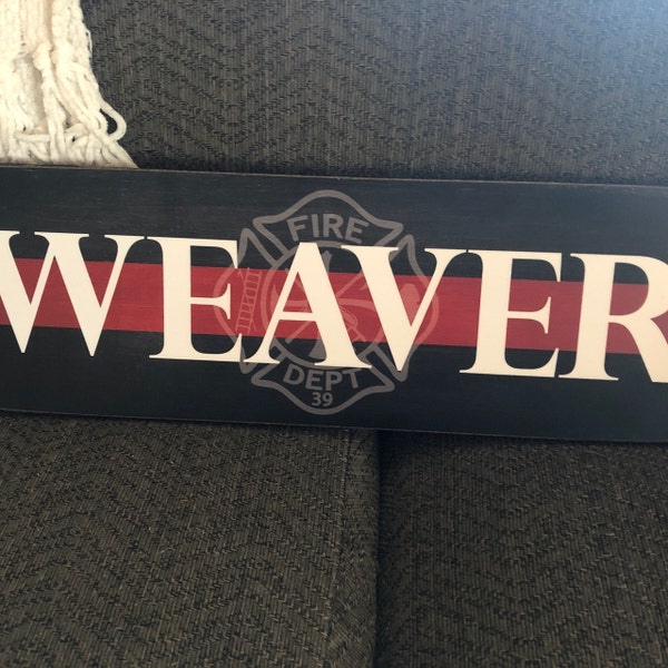 Firefighter Name Sign, Firefighter Decor, Family Name, Fireman Decor ...