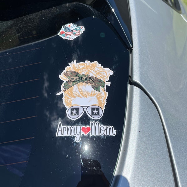 Messy Bun Army Veteran Wife, Military Veteran Spouse Diecut ...