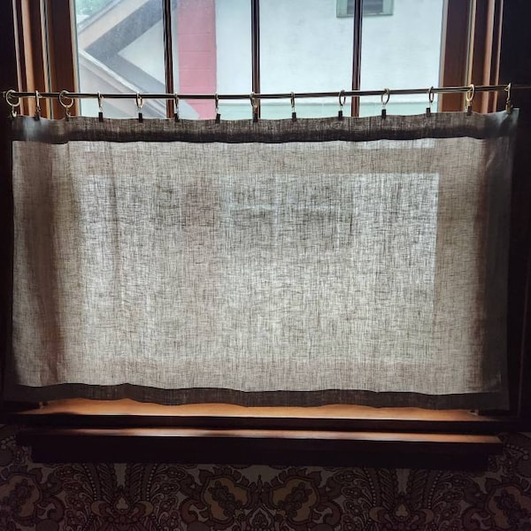 Natural Linen Cafe Curtains|short Curtains|rustic Kitchen Curtains|1 ...