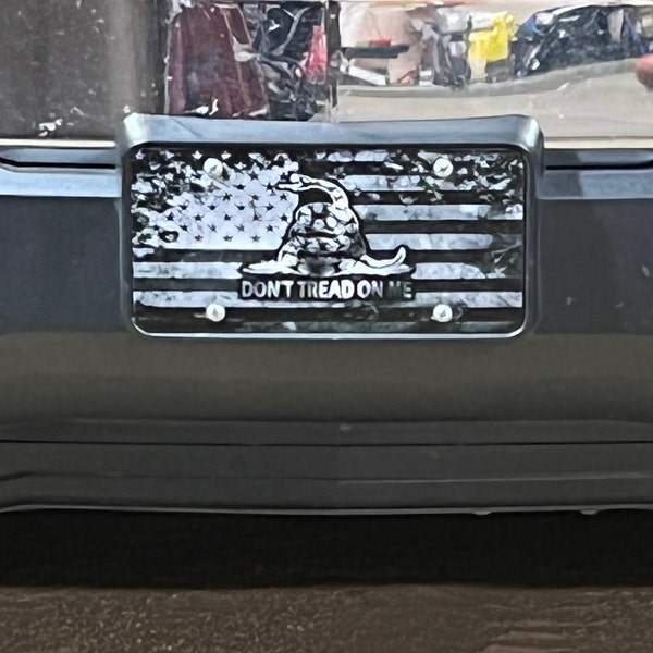 Distressed American Flag License Plate - Muted Gray Don't Tread on Me ...