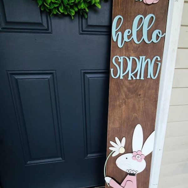 4ft Porch Leaner Hello Spring Bunny Flower Sign Door Porch Easter ...