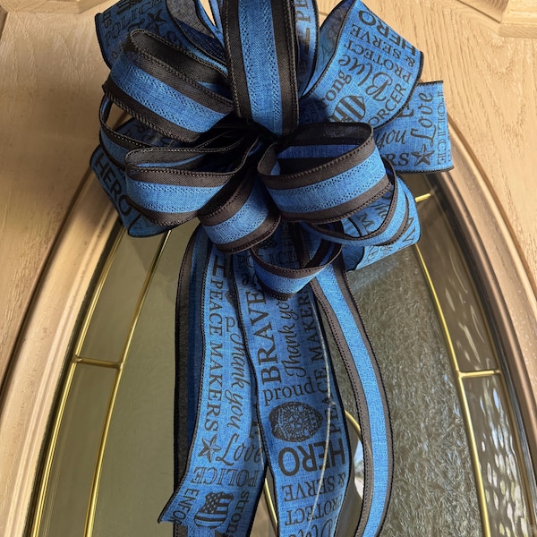 Back the Blue Bow, Thin Blue Line Bow, Law Enforcement Appreciation Bow ...