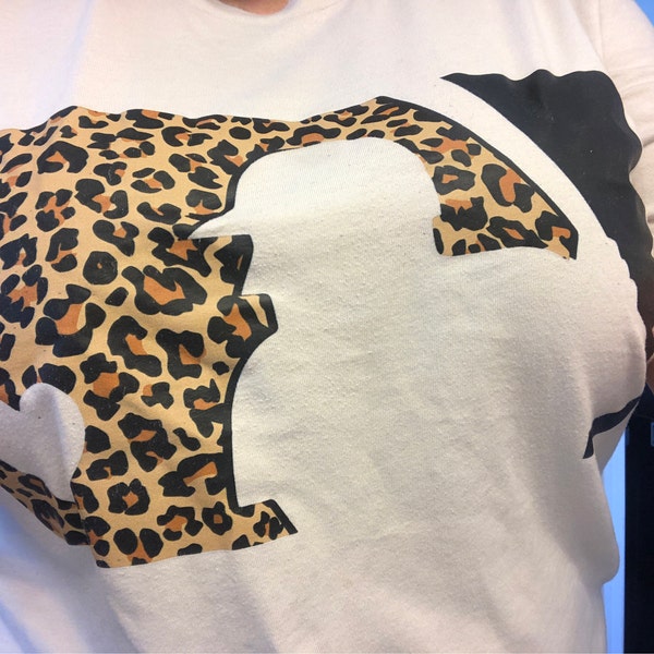 SPORTS BLEACHED TSHIRT / Baseball Leopard Tee/ Leopard Bleached T-shirt ...