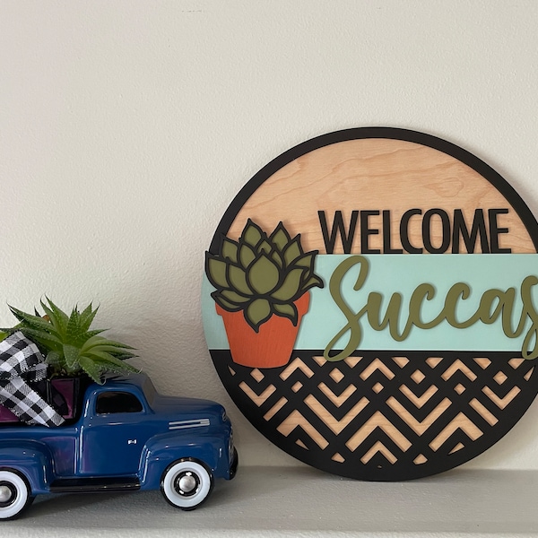 Welcome Succas Sign, Welcome Sign SVG, Boho Door Decor SVG, Succulent ...