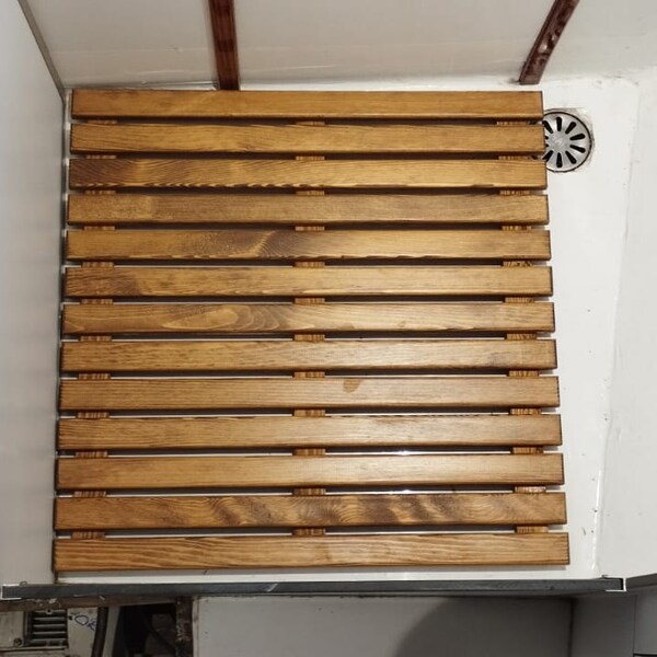 Set Of-3 12x12 Inches Custom Size Wooden Stained Bathroom Mat ...