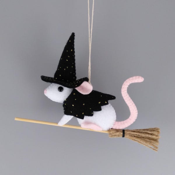 PDF FILES - Witchy Mouse on Broom Felt Sewing Pattern - Witch Ornament ...
