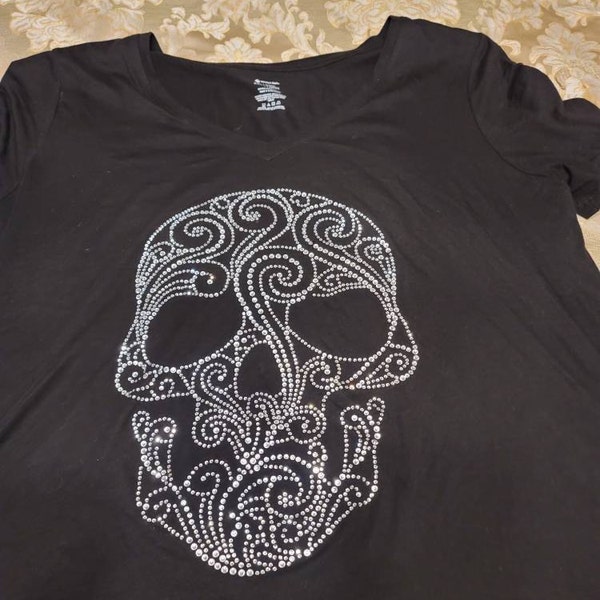 Rhinestone Skull Iron on Transfer: Bling Skeleton Decal (14"x 10") - Etsy