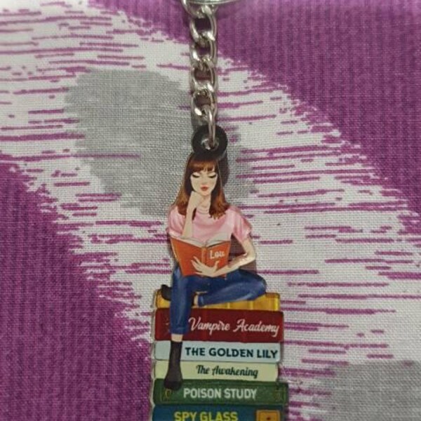 Personalized Girl Reading Book Acrylic Flat Keychain, Custom Book ...