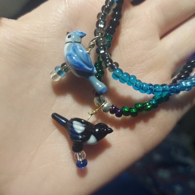 Tiny Magpie Bird Bead Glass Birds PAIR OR SINGLE, Lampwork Bird Beads ...
