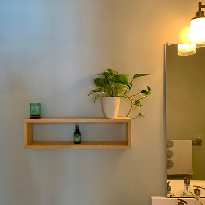 Floating Wood Box Shelf Bathroom Shelf Organizer Wall Decor Storage ...