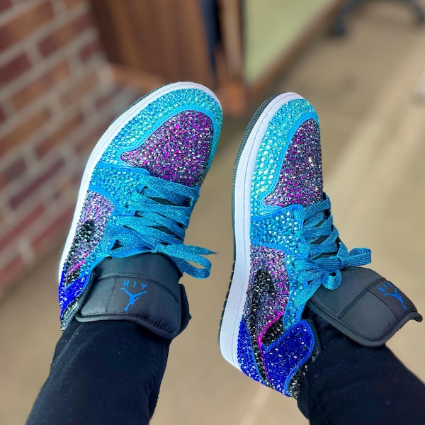 Rhinestone Air Jordan 1 High OG or Mids Blue, Custom Bling Sneakers ...