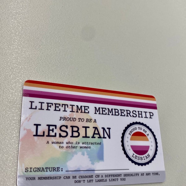 LESBIAN Lifetime Membership Card (pink) - Gay Pride Card - LGBT ...