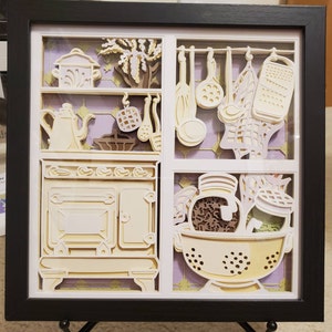 3D Kitchen SVG EPS, Cooking Shadow Box, Layered Cardstock Oven ...