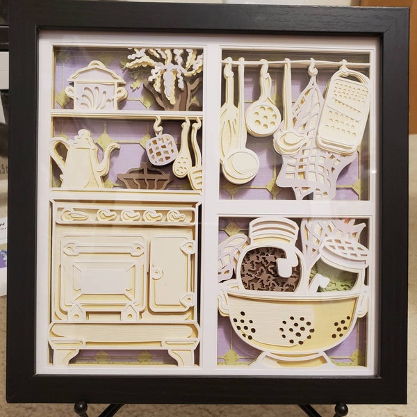 3D Kitchen SVG EPS, Cooking Shadow Box, Layered Cardstock Oven ...