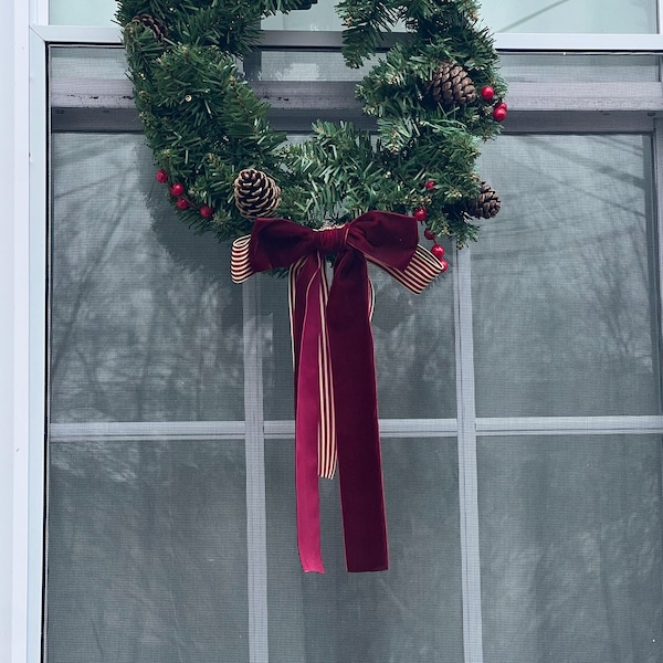 Wreath Bow Blue Velvet Ribbon French Cottage Decor Christmas Blue ...