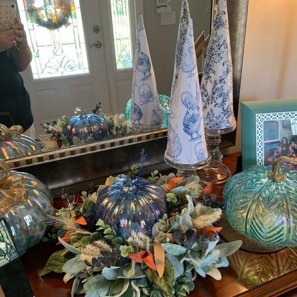 Blue Fall Centerpiece, Fall Pumpkin Table Arrangement, Autumn ...