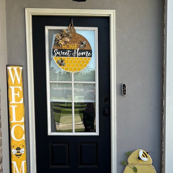 Bee Sign Welcome Porch Sign Bee Decor 5 Ft Entryway Rustic Stained Wood ...
