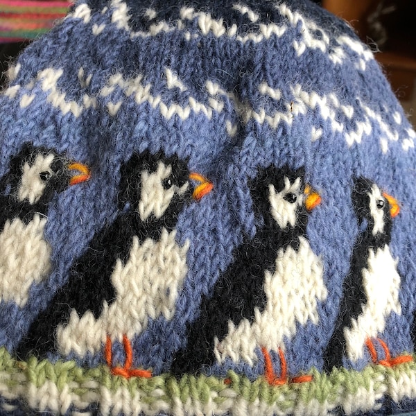 Women's Knitted Puffin Hat, Handwarmers, Headband: 100% Wool ...