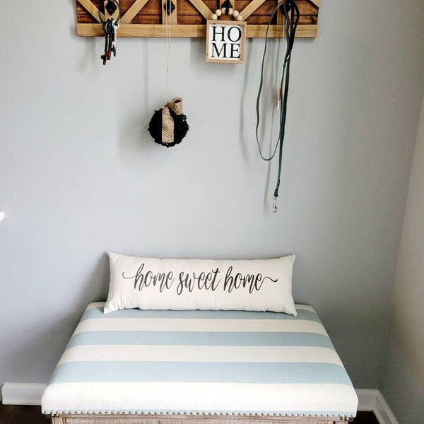 Home Sweet Home Pillow Lumbar Bench Long Narrow Cushion Handmade Hand ...