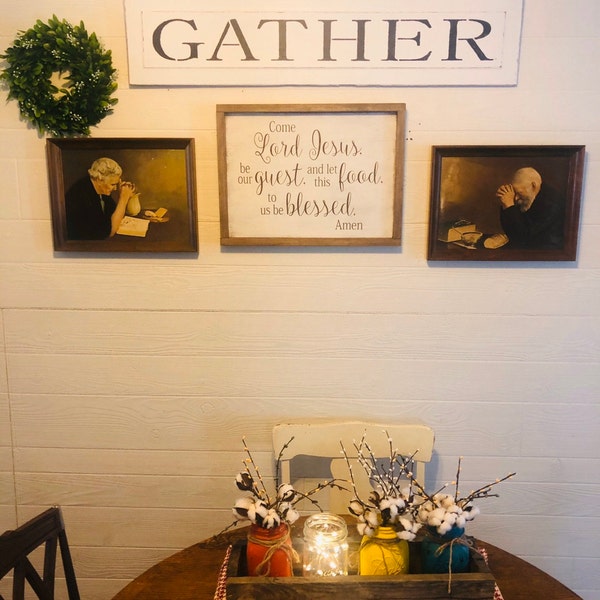 Farmhouse Table Prayer Sign: Distressed "come Lord Jesus" Wood Sign (19 ...