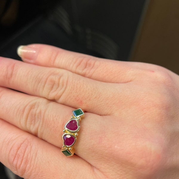 Natural Green Sapphire Ring 14K Solid Gold, Stackable Rings, Everyday ...