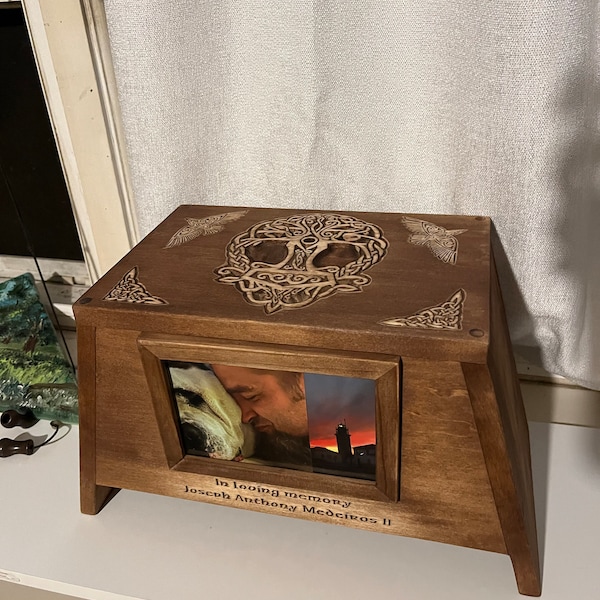 Viking Personalized Wood Urn With Yggdrasil, Memorial Box Hand-carved ...