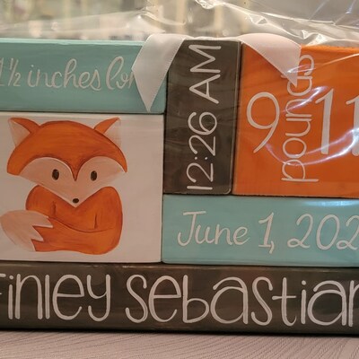 Fox Nursery Baby Birth Stat Woodland Woodenblock Shelf Sitter Stack - Etsy