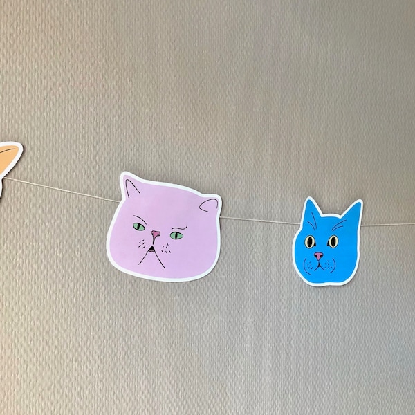 Printable Cat Banner | Pastel Kittens Wall Art | Cat Birthday Party ...