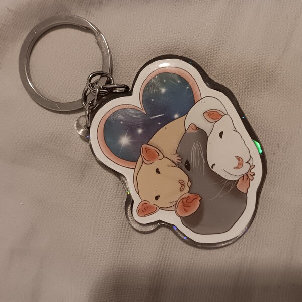 Triple Rat Keychain, Customizable, Holographic, Galaxy, Heart - Etsy
