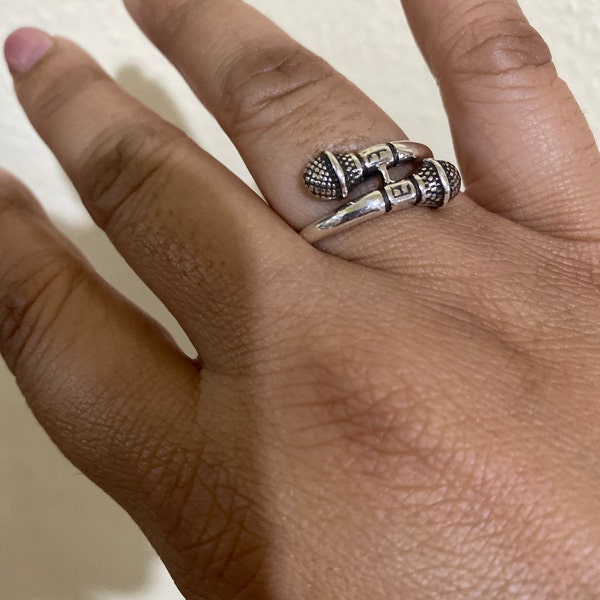 Silver Microphone Ring - Music Wrap Ring, Gift for Music Lovers ...